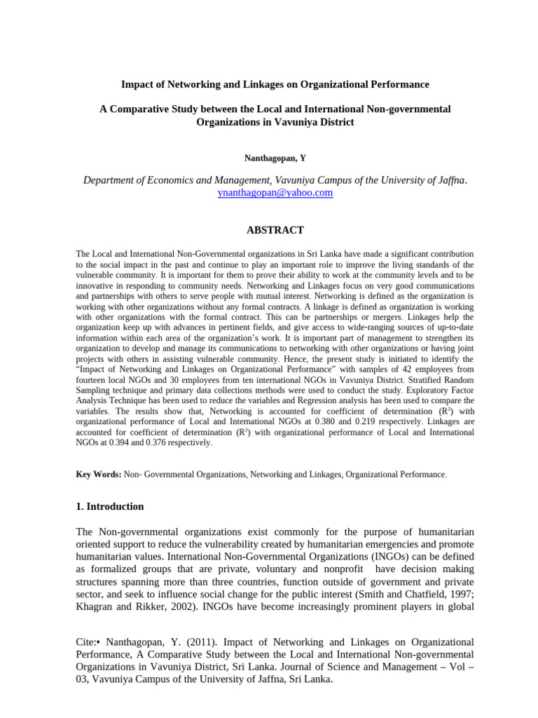 Impact of Networking and Linkages On Organizational Performance | PDF