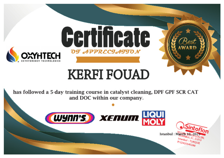 Certificate of Vap and Catalyseur | PDF
