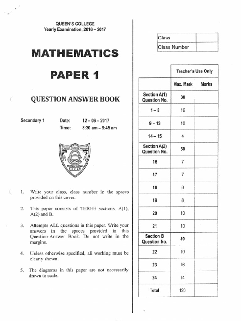 2016-17 - YE - S1 - Math 1 - Q | PDF