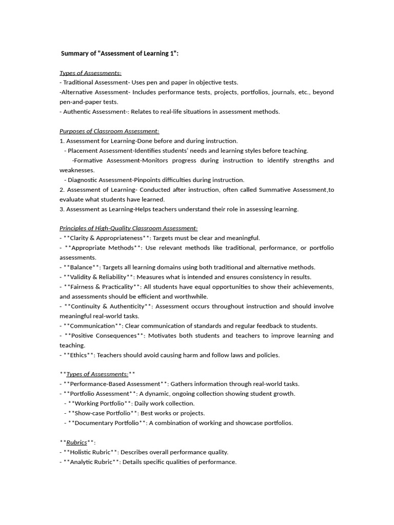 Summary of Asse | PDF