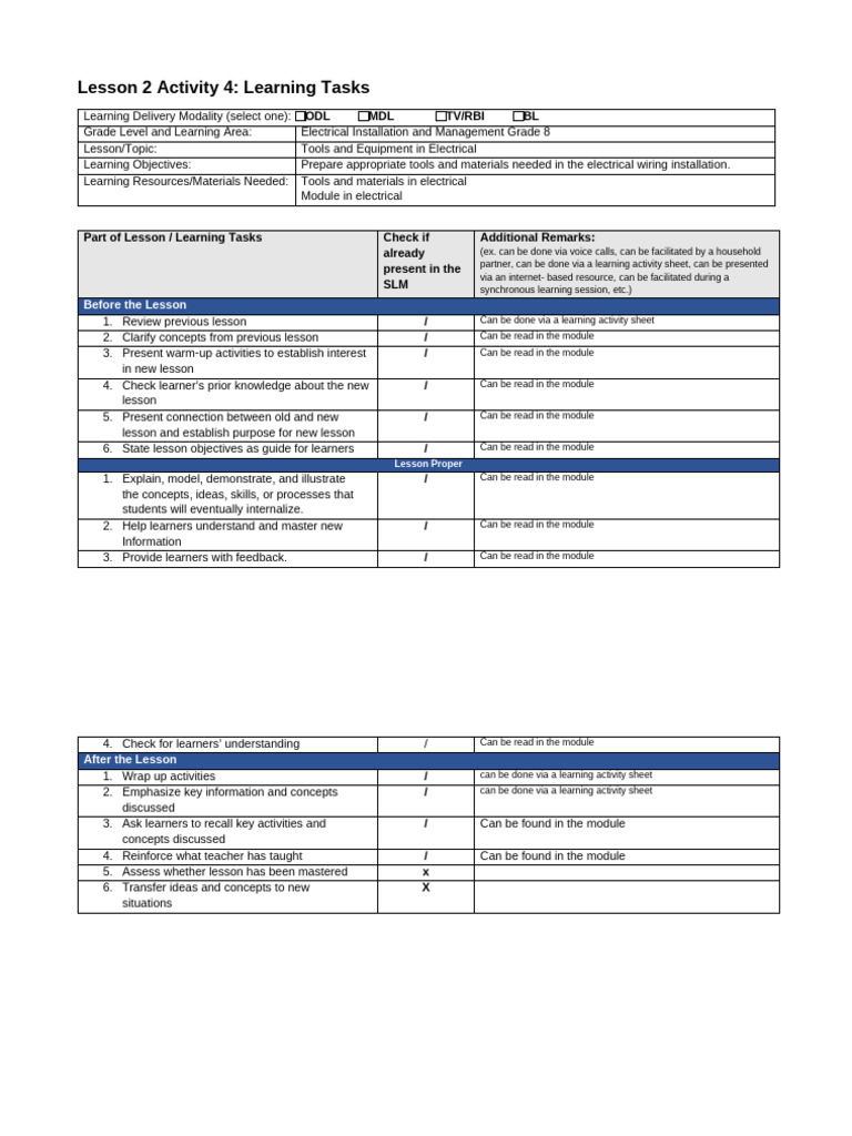 L2A4 Learning Tasks | PDF