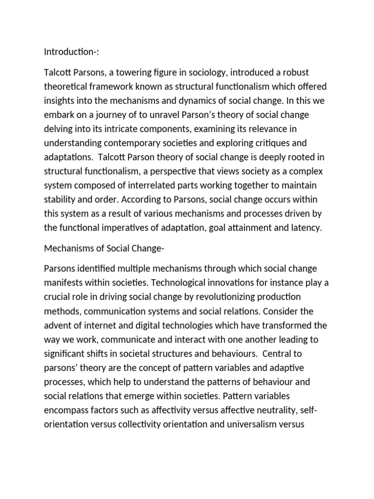 Talcott Parsons | PDF | Sociocultural Evolution | Science & Mathematics