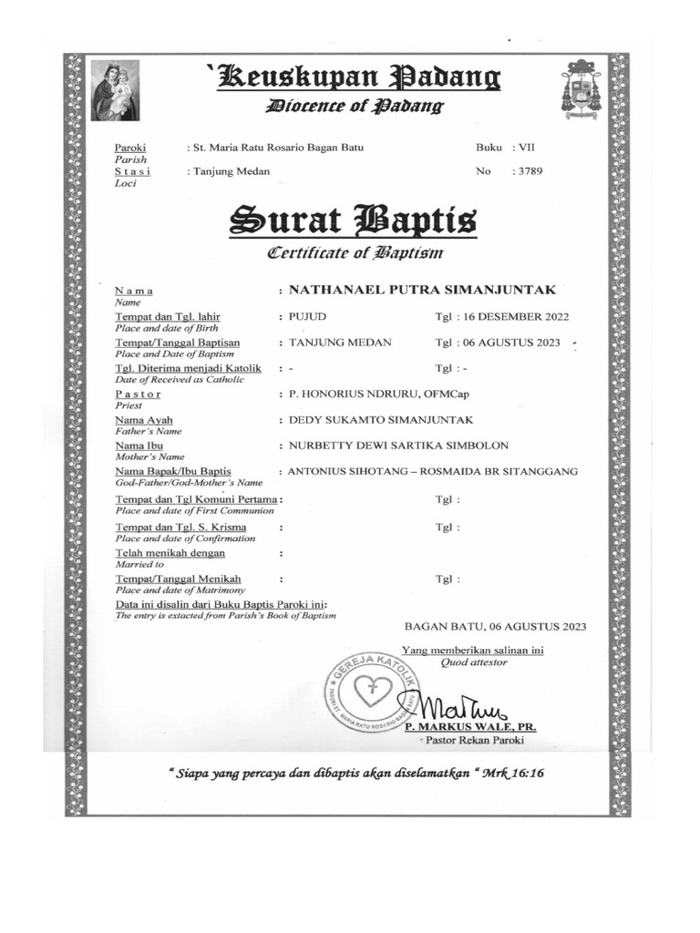 Surat Baptis & Lahir | PDF