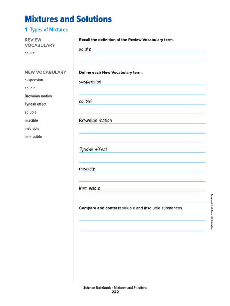 Practice Sheet Lesson 13.1 Types of Mixtures | PDF