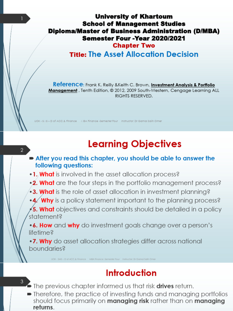 Chapter 2 Lecture 3 Asset Allocation Decision | PDF