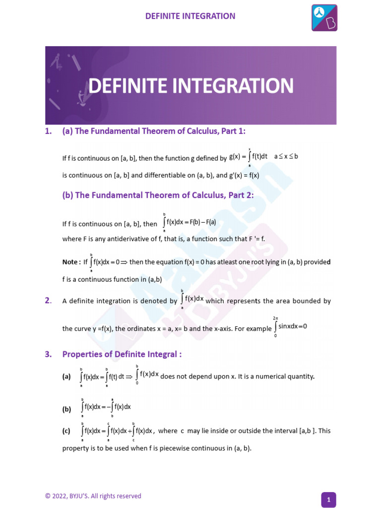 Definite Integration Handbook Aakash Byjus | PDF