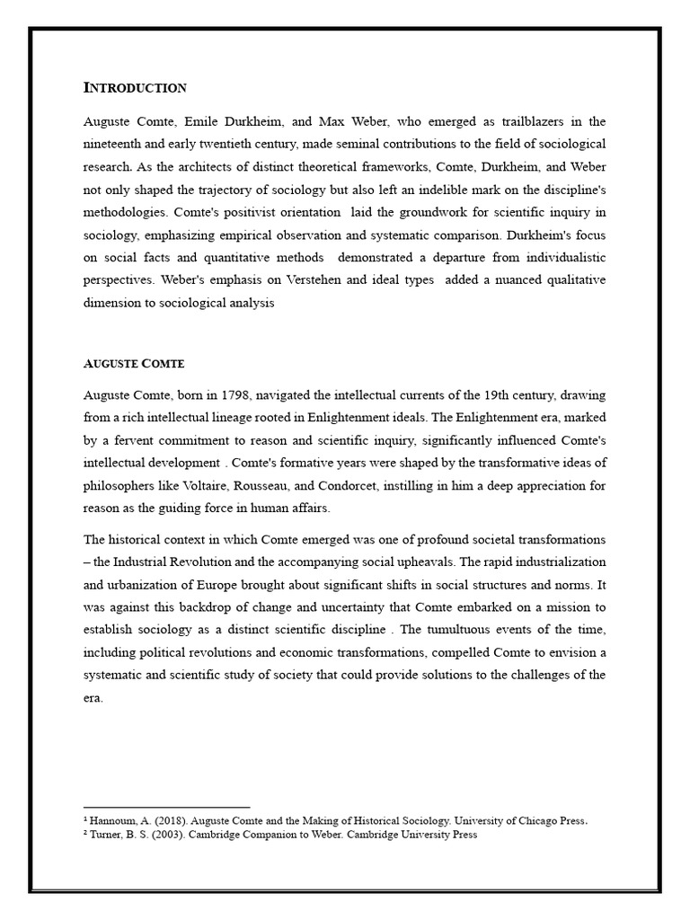 Sociological Methods of Comte J Durkheim and Weber A Comparative ...