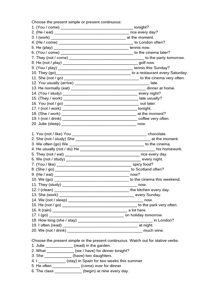 Choose the Present Simple or Present Continuous | PDF