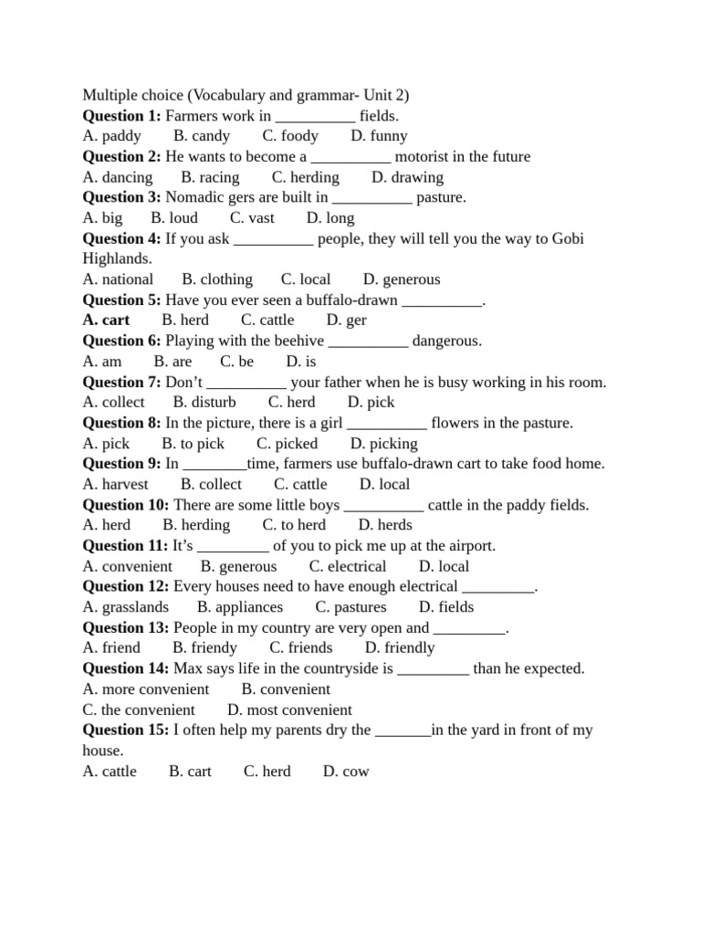 Multiple choice- unit 2 | PDF