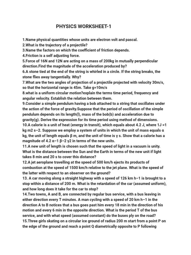 PHYSICS WORKSHEET - 1 PERIODIC TEST-1 | PDF