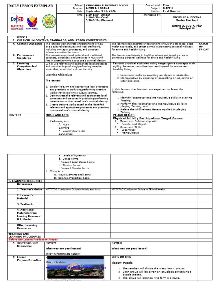 DLP Mapeh Q1 W7 | PDF