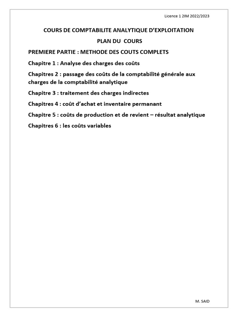 COURS DE COMPTA ANA | PDF