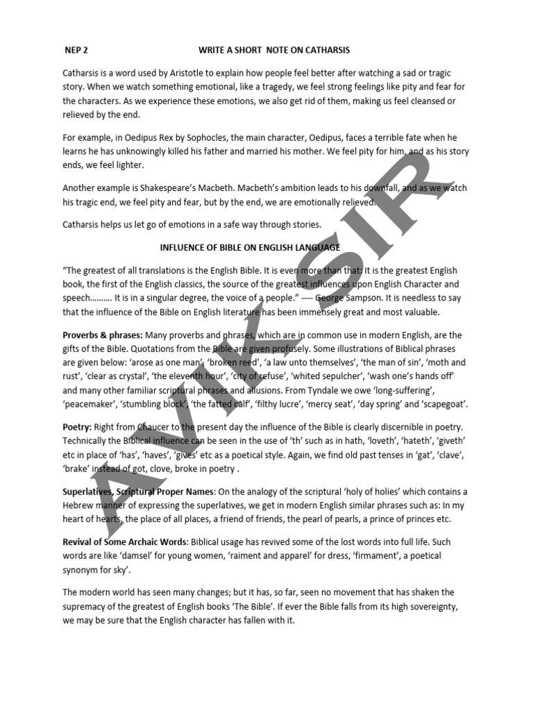 Nep 2 Write A Short Note On Catharsis | PDF