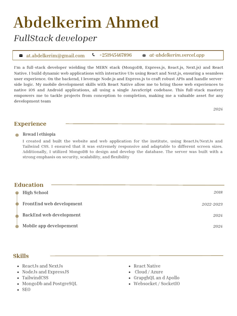 Abdelkerim Ahmed: Fullstack Developer | PDF