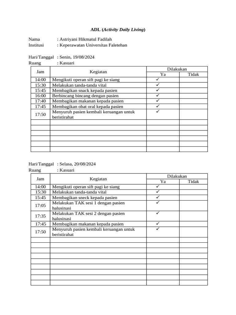 ADL Kep Jiwa Astriyani | PDF