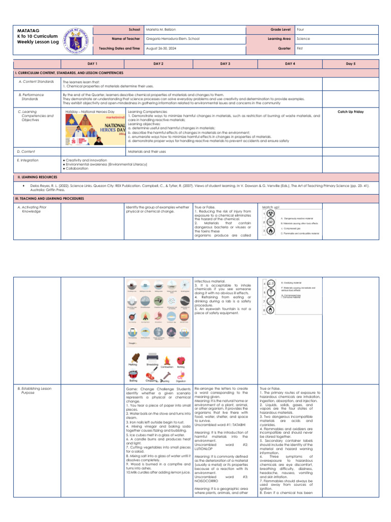 Science4 Q1 W5 DLL | PDF