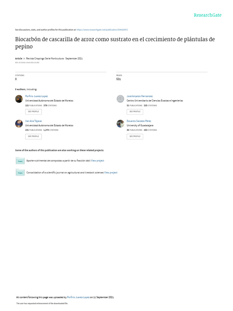 Paper - Biocarbón de Cascarilla de Arroz Como Sustrato | PDF