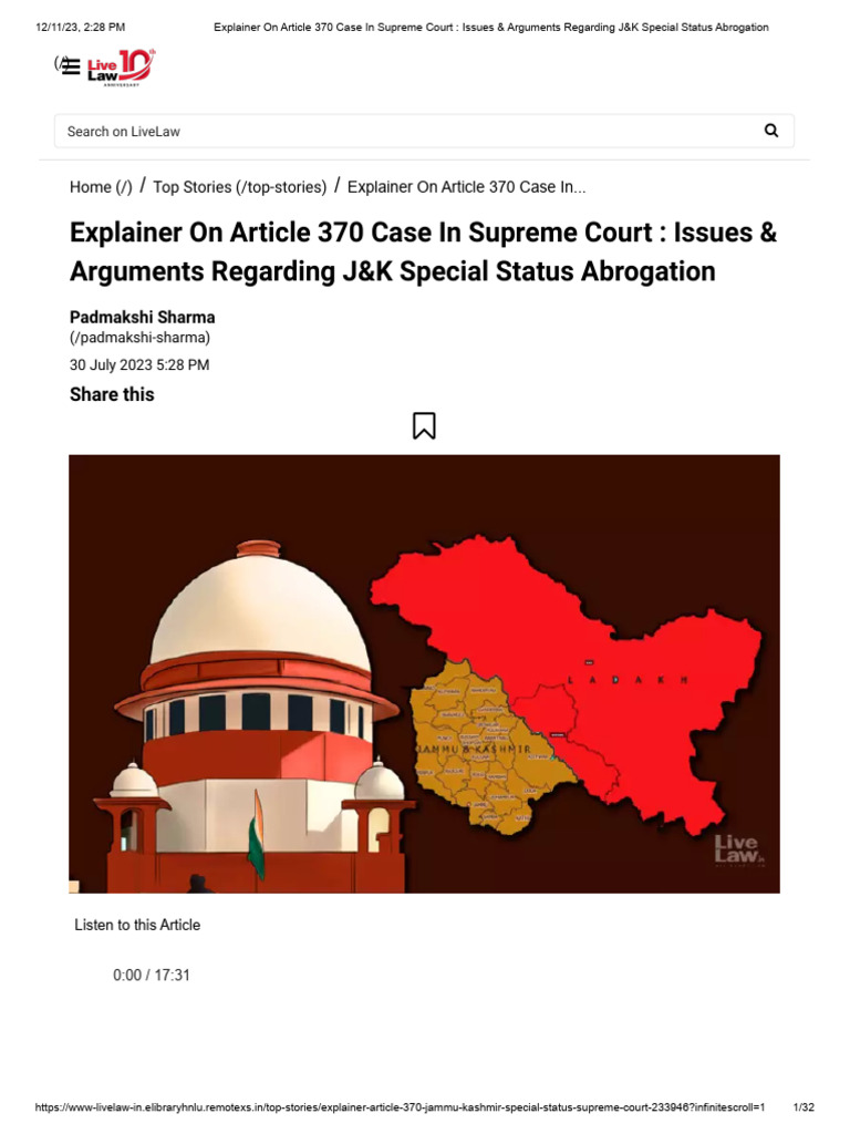 Explainer On Article 370 Case in Supreme Court - Issues & Arguments ...