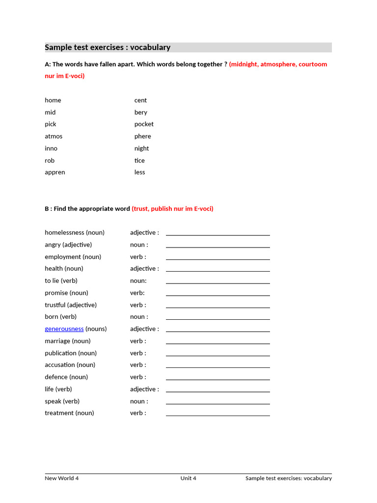 NW4 Unit4 Sample Test Exercises Vocabulary | PDF NW4 Unit4 Sample Test Exercises Vocabulary | PDF