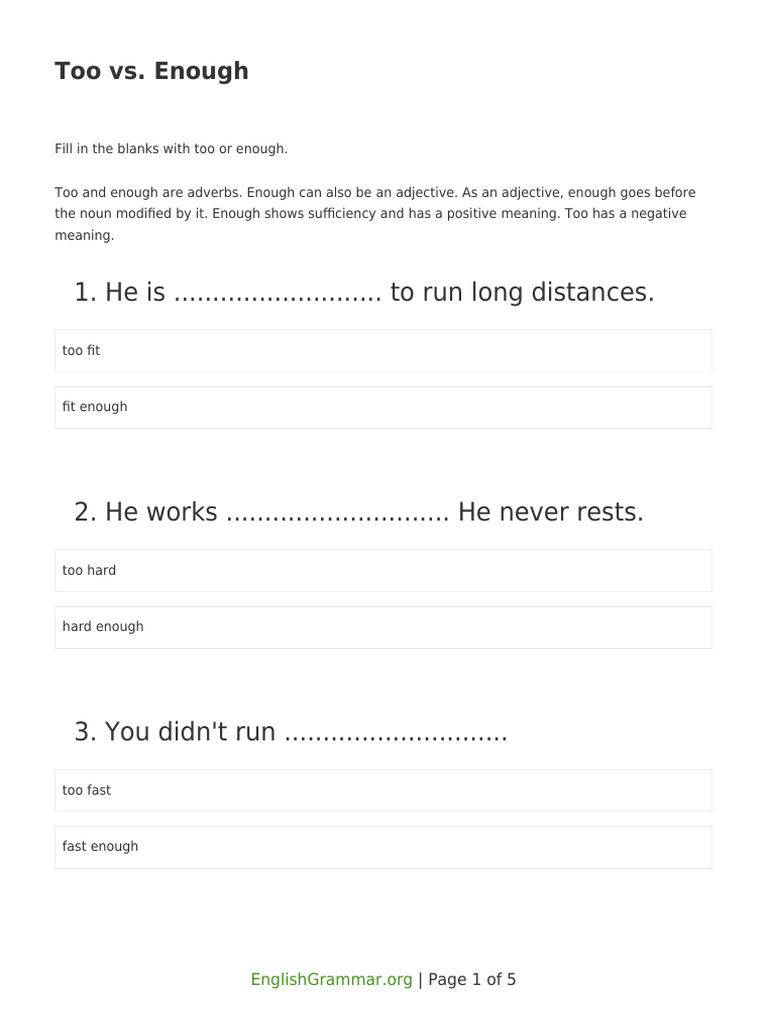 Too vs. Enough | PDF