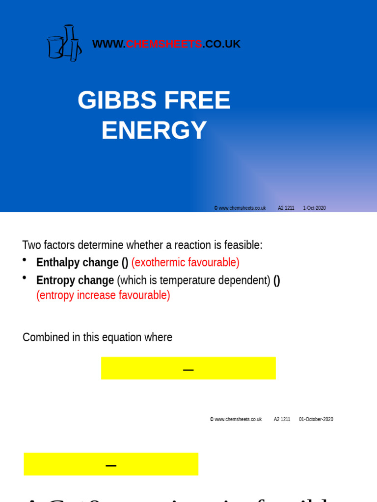 Chemsheets A2 1211 Gibbs Free Energy | PDF