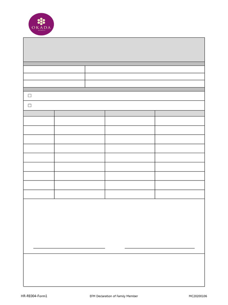 HR-RE004-Form 1 - EFM Declaration of Family Member - v4 | PDF
