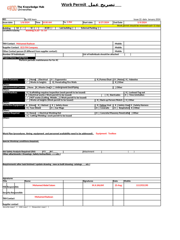 Main Work Permit - ECO FM | PDF