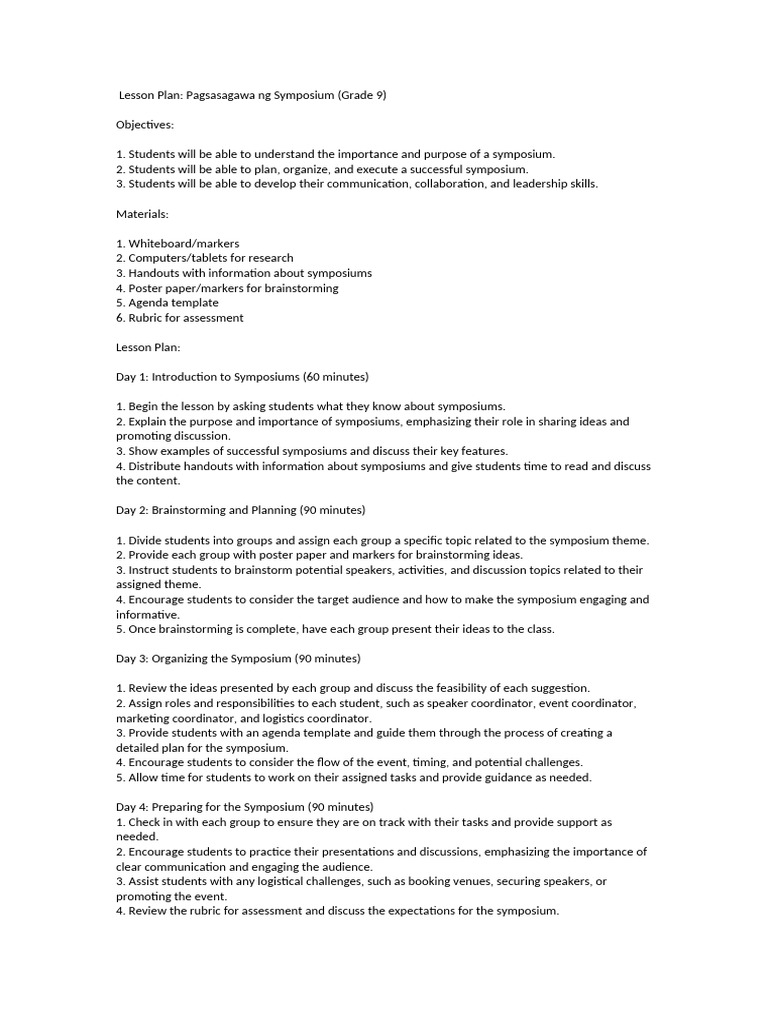 Lesson Plan Symposium | PDF