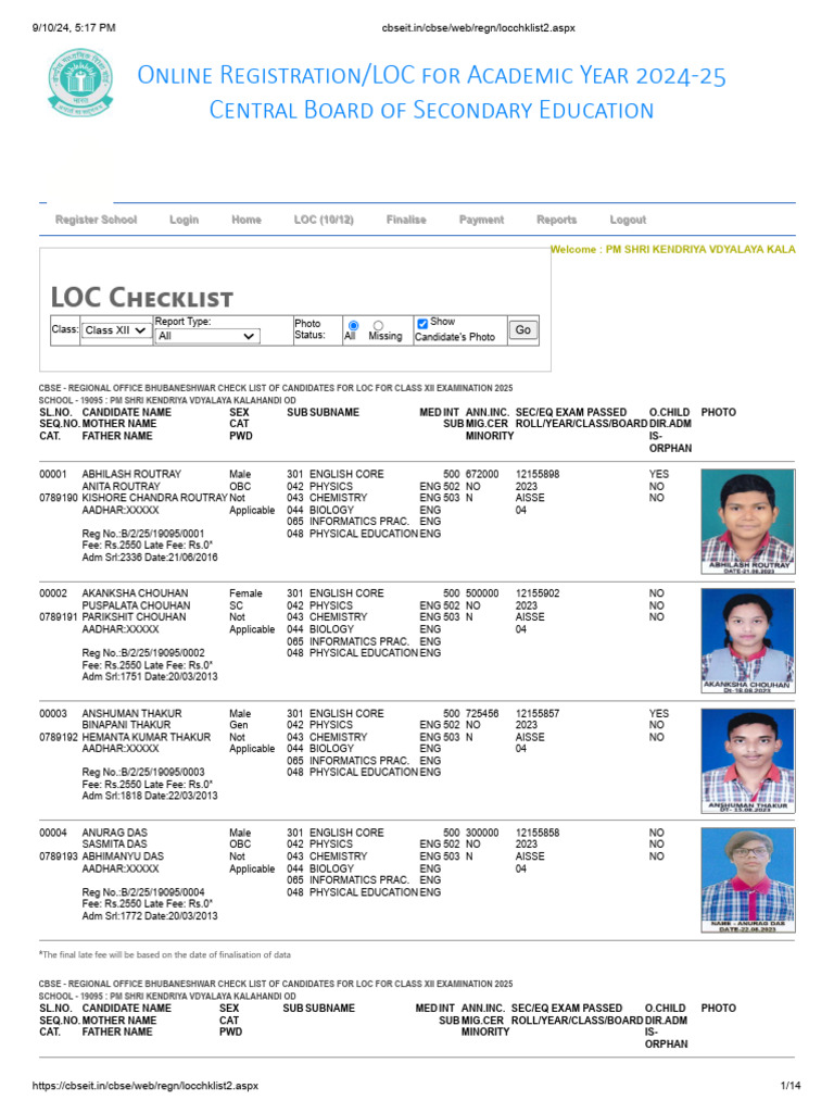 Cbseit - in Cbse Web Regn Locchklist2.Aspx | PDF