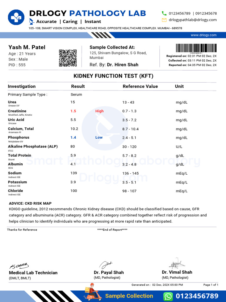 KFT test report format example sample template Drlogy lab report PDF