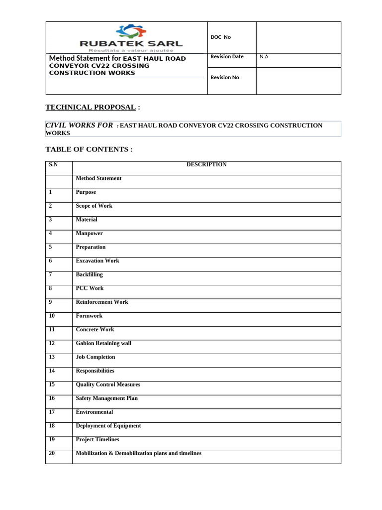Method Statement Crossing Construction | PDF