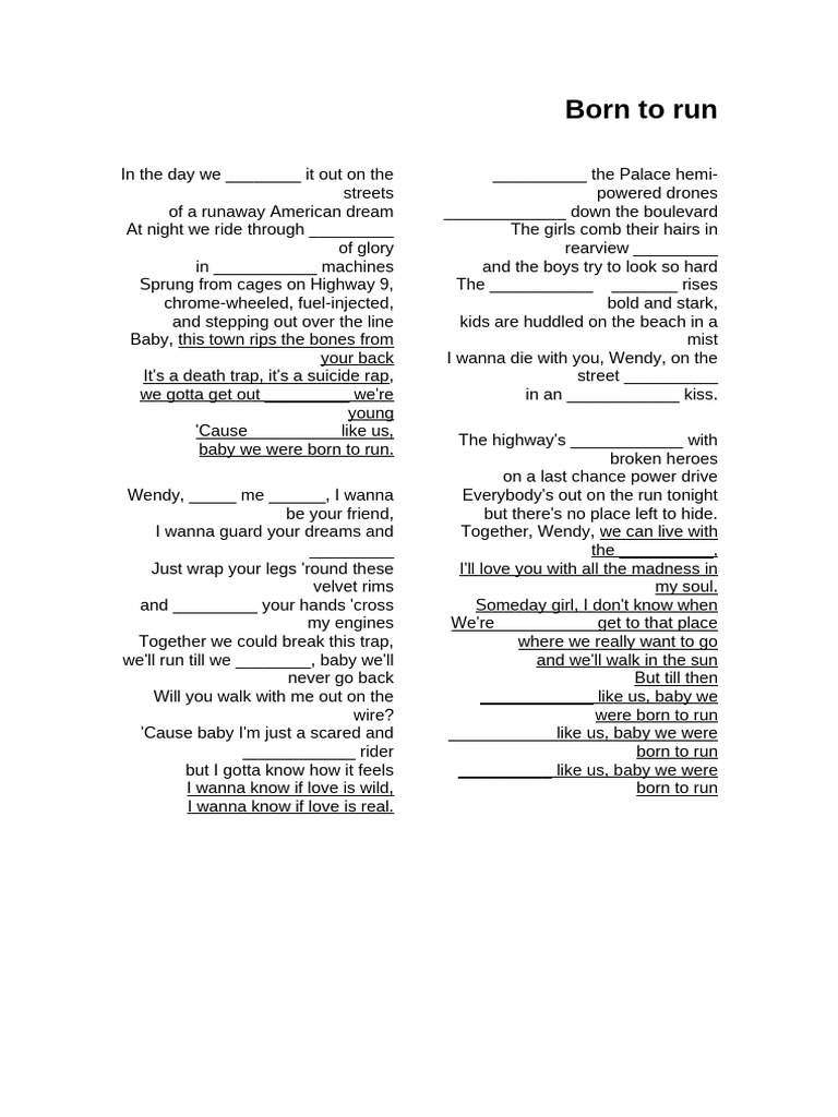 Born To Run Lyrics | PDF