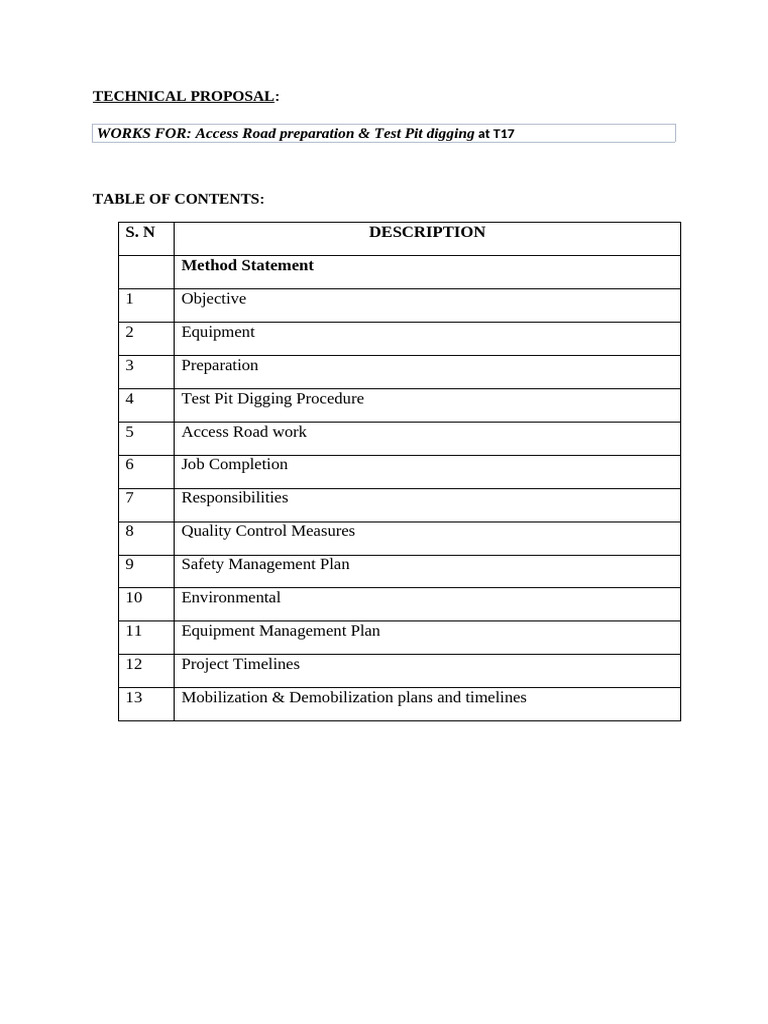 Method Statement - Access Road & Pit Excavation | PDF