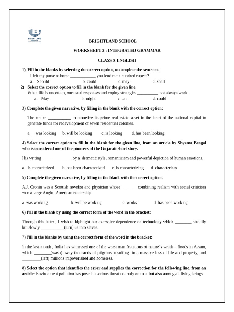 INTEGRATED GRAMMAR WS3 G10 | PDF