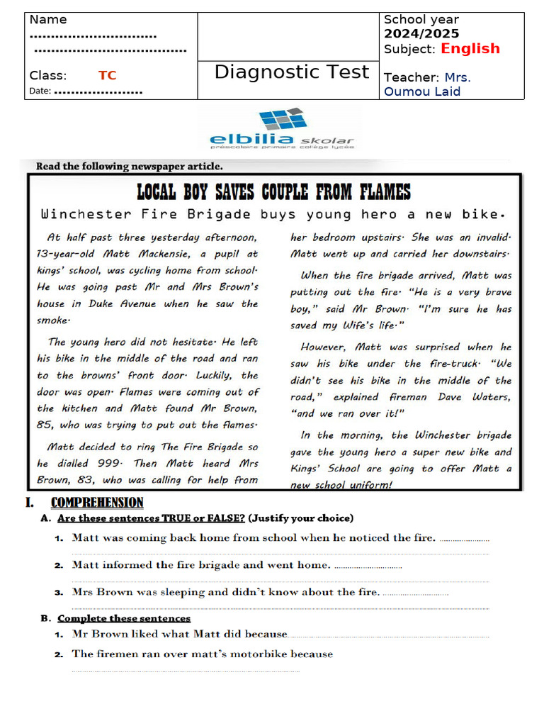 Diagnostic Test Common Core | PDF