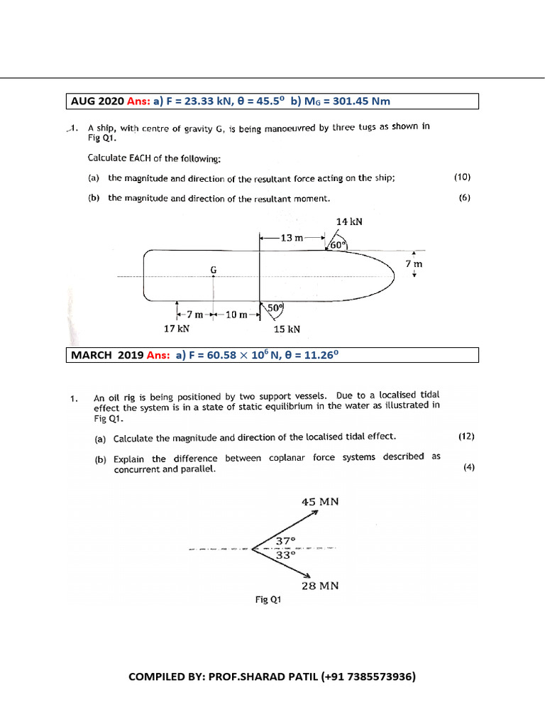 1.0 Questions - Resultant Force System & Equilibrium-1 | PDF