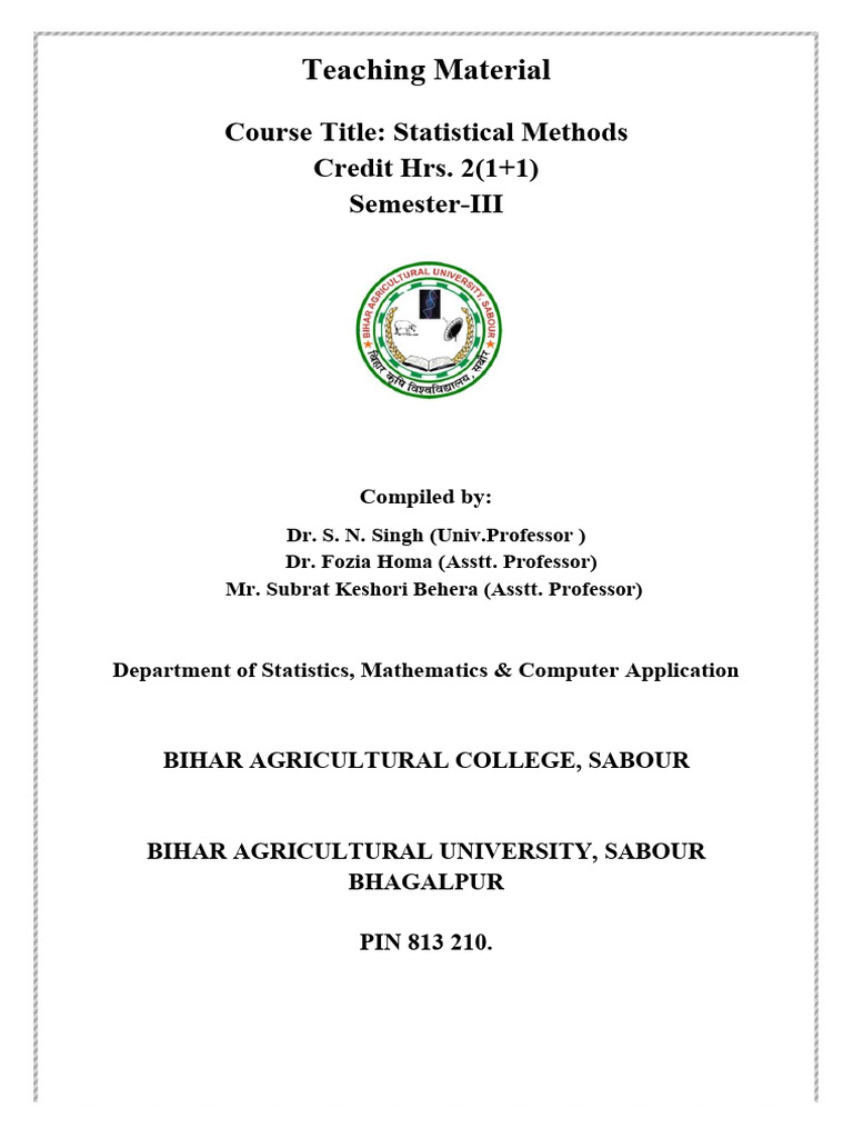 (Agriyatra - In) ASM 211 - Statistical Method | PDF