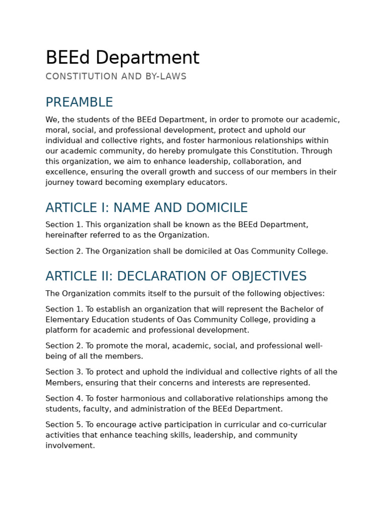 BEEd Department Constitution Overview | PDF | Impeachment | Committee