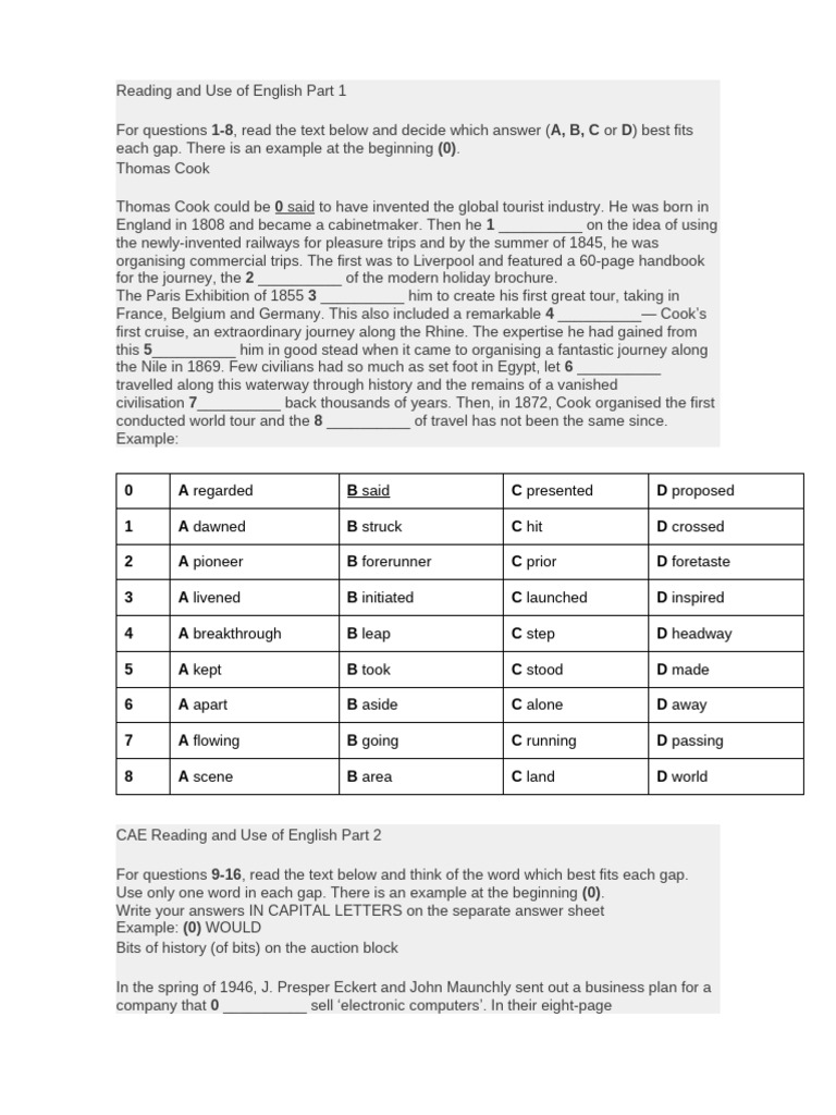 Reading and Use of English Part 1 | PDF