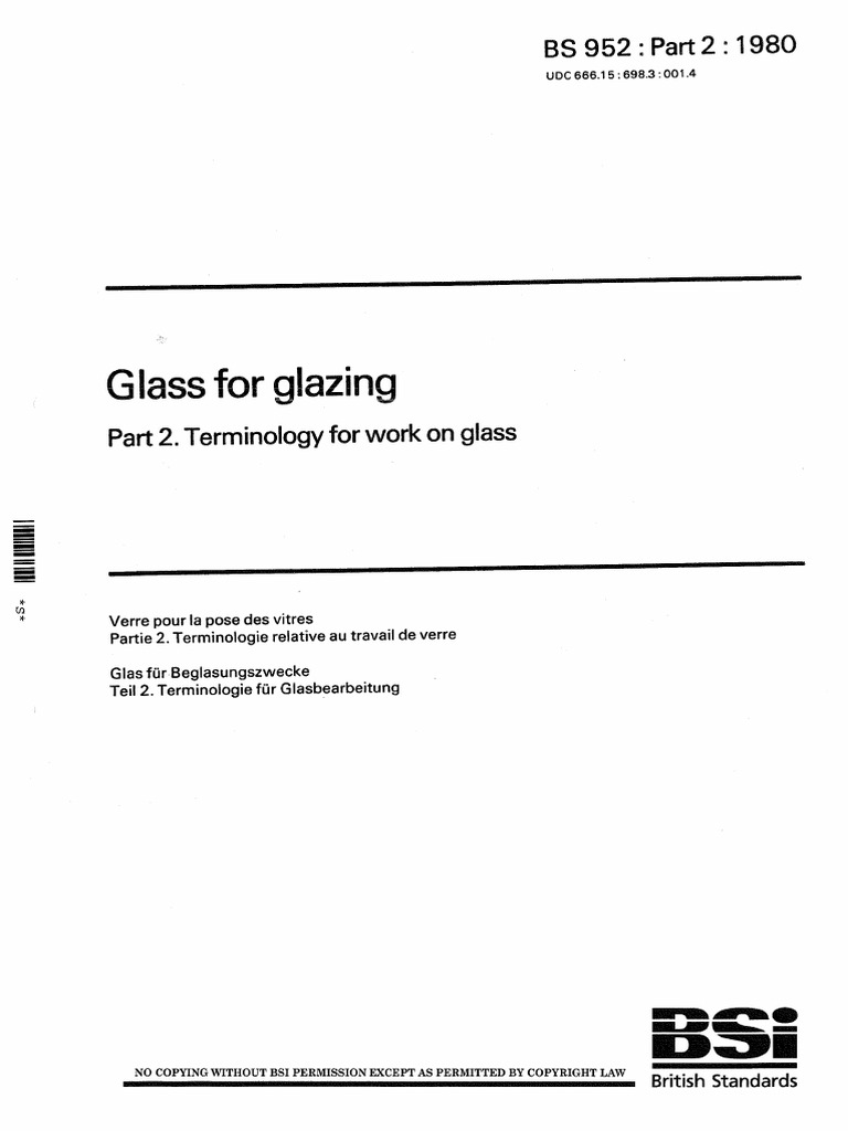 BS 952-2-1980 Glass For Glazing - Terminology For Work On Glass | PDF