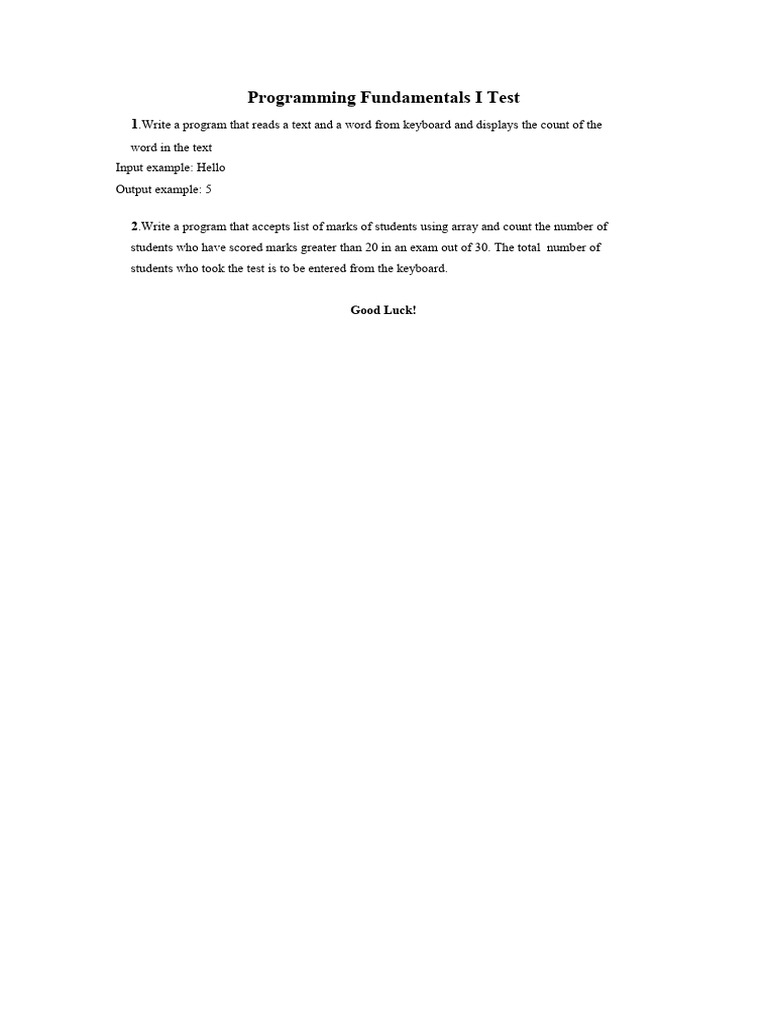 Programming Fundamentals I Test III | PDF