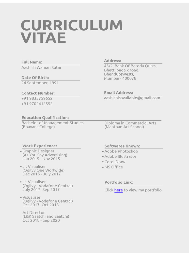 Aashish Sutar CV | PDF | Career & Growth | Business