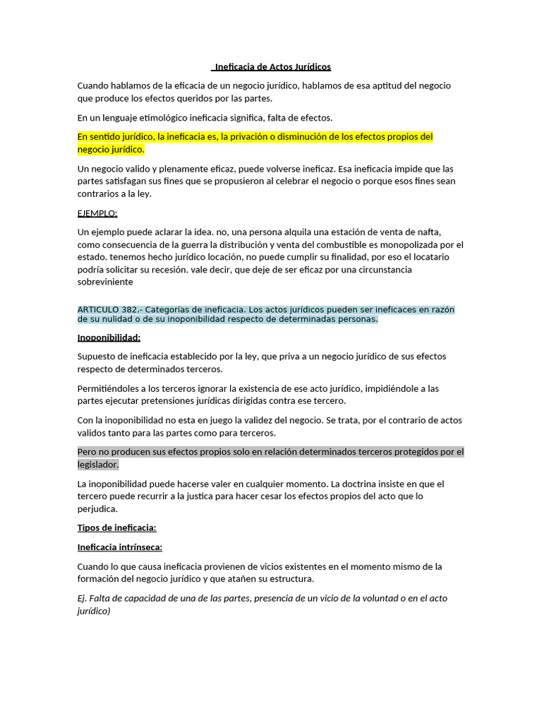 Ineficacia de Actos Jurídicos | PDF