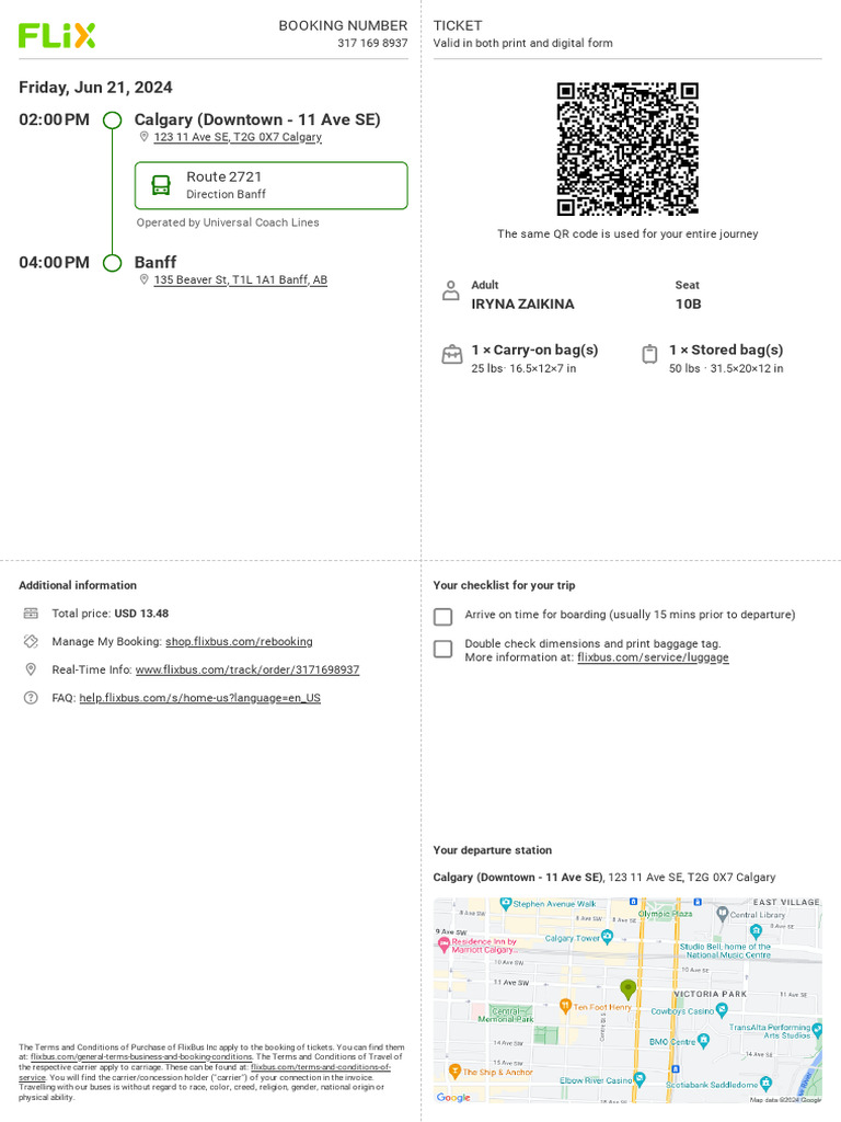 Calgary to Banff Bus Ticket Info | PDF | Transport | Public Transport