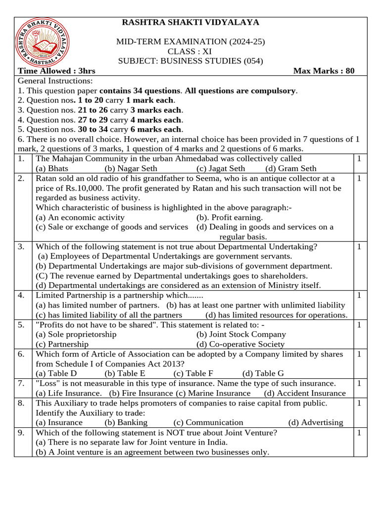 XI BST MID TERM | PDF