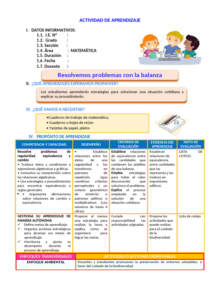 D2 A1 SESION MAT. Resolvemos problemas con la balanza | PDF