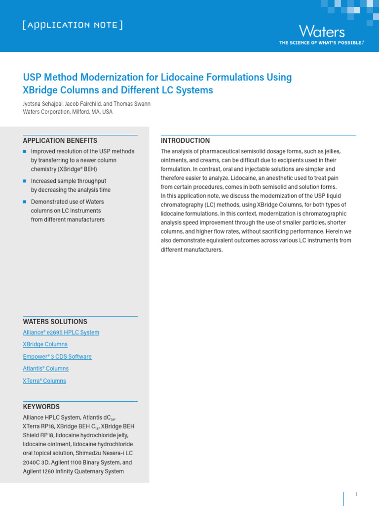 (Application Note) : Usp Method Modernization For Lidocaine ...