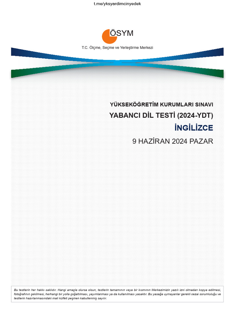 Yks Ydt Ing 2024 Kitapcik Sp865a | PDF