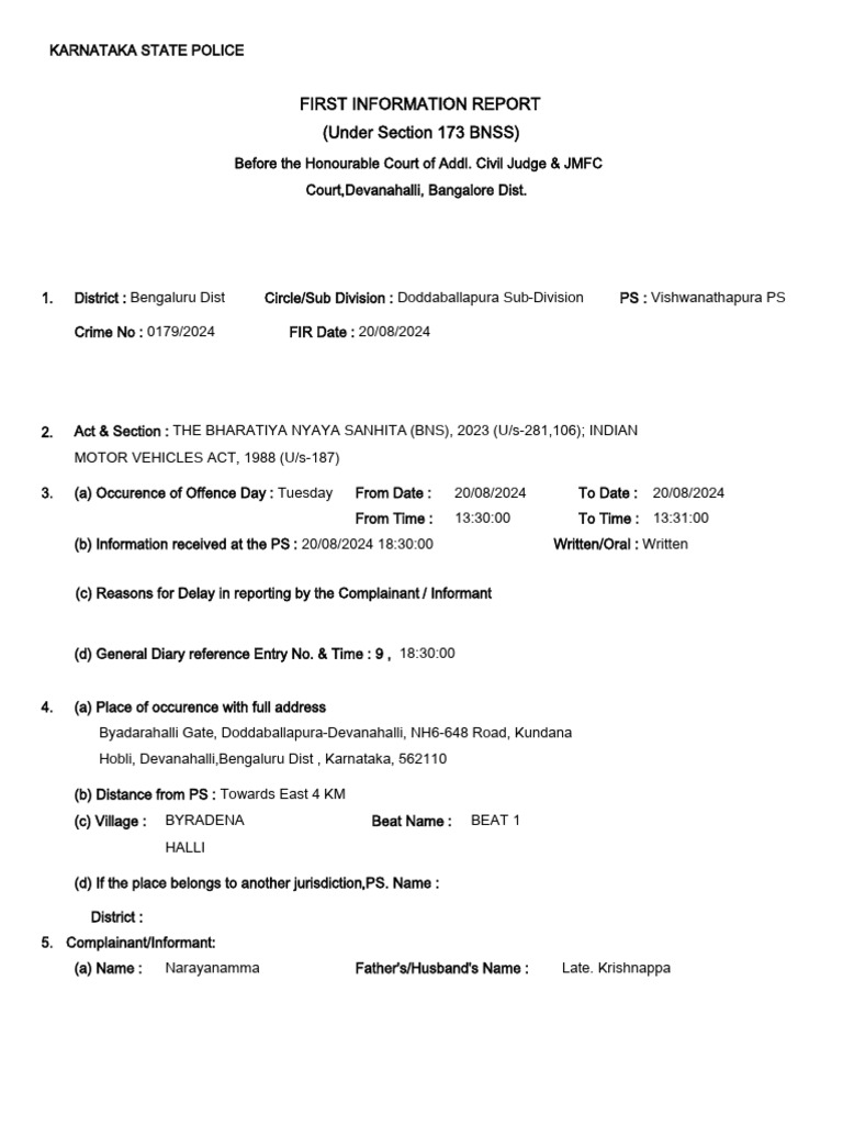 First Information Report (Under Section 173 BNSS) | PDF