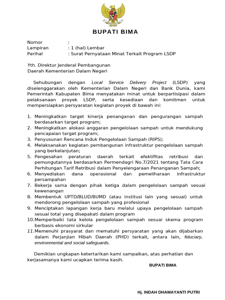 Contoh Surat Minat Kepala Daerah | PDF